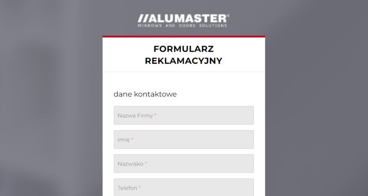 Formularz reklamacyjny - Alumaster Polska